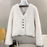 China V Neck Short Faux Sheep Fur Jacket for sale