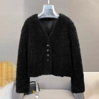 China V Neck Short Faux Sheep Fur Jacket for sale