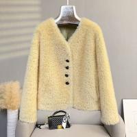 China V Neck Short Faux Sheep Fur Jacket for sale