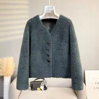 China V Neck Short Faux Sheep Fur Jacket for sale
