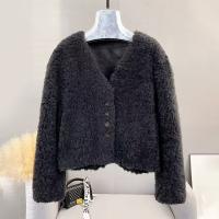 China V Neck Short Faux Sheep Fur Jacket for sale