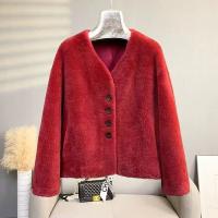 China V Neck Short Faux Sheep Fur Jacket for sale