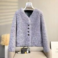 China V Neck Short Faux Sheep Fur Jacket for sale
