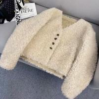 China V Neck Short Faux Sheep Fur Jacket for sale