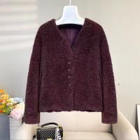 China V Neck Short Faux Sheep Fur Jacket for sale