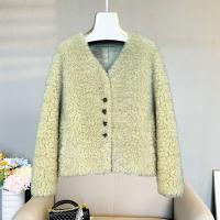 China V Neck Short Faux Sheep Fur Jacket for sale