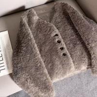 China V Neck Short Faux Sheep Fur Jacket for sale