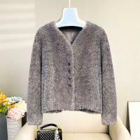 China V Neck Short Faux Sheep Fur Jacket for sale