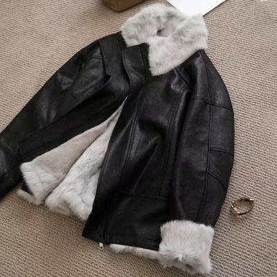 China Double Sided Faux Rabbit Fur Leather One Piece Coat for sale
