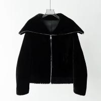 China Large Lapel Merino Faux Fur Zipper Jacket for sale
