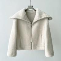 China Large Lapel Merino Faux Fur Zipper Jacket for sale