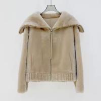 China Large Lapel Merino Faux Fur Zipper Jacket for sale