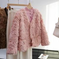 China Soft Lustrous Faux Persian Lamb Fur V-neck Jacket for sale