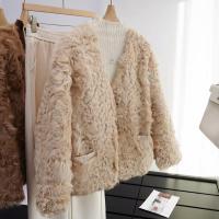 China Soft Lustrous Faux Persian Lamb Fur V-neck Jacket for sale