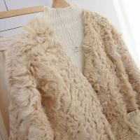 China Soft Lustrous Faux Persian Lamb Fur V-neck Jacket for sale