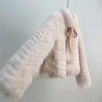 China Ice Cream Color Faux Fox Fur Striped Jacket for sale