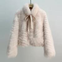 China Ice Cream Color Faux Fox Fur Striped Jacket for sale