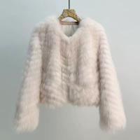 China Ice Cream Color Faux Fox Fur Striped Jacket for sale