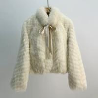 China Ice Cream Color Faux Fox Fur Striped Jacket for sale