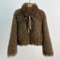 China Ice Cream Color Faux Fox Fur Striped Jacket for sale
