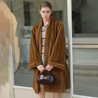 China Faux Mink Fur Vertical Striped Mid Length Coat for sale