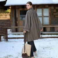 China Faux Mink Fur Vertical Striped Mid Length Coat for sale