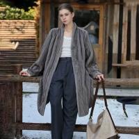China Faux Mink Fur Vertical Striped Mid Length Coat for sale