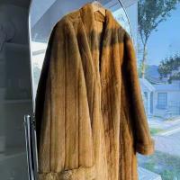 China Faux Mink Fur Vertical Striped Mid Length Coat for sale