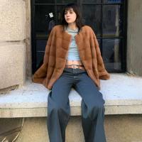 China Classical Faux Velvet Mink Fur Round Neck Coat for sale