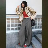 China Retro Faux Leopard Fur Long Sleeved Stand Up Collar Short Jacket for sale