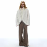 China White Cocoon Shaped Faux Fur Patchwork Collar Jacket for sale