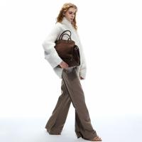China White Cocoon Shaped Faux Fur Patchwork Collar Jacket for sale