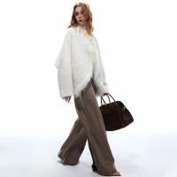 China White Cocoon Shaped Faux Fur Patchwork Collar Jacket for sale