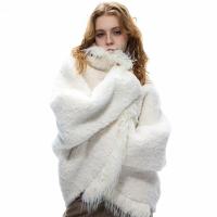 China White Cocoon Shaped Faux Fur Patchwork Collar Jacket for sale