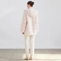 China Fashionable Hooded Faux Mink Fur Waist Belt Mid Length Coat for sale