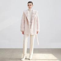 China Fashionable Hooded Faux Mink Fur Waist Belt Mid Length Coat for sale