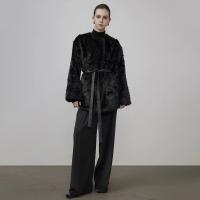 China Simple Elegant Faux Persian Lamb Fur Combined One Piece Mid Length Belt Coat for sale