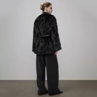 China Simple Elegant Faux Persian Lamb Fur Combined One Piece Mid Length Belt Coat for sale