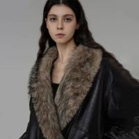 China Short Faux Fur Lined Leather Thickened Jacket for sale