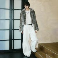 China Blue Gray Brown Faux Fur Suede Lapel Collar Coat for sale