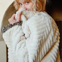 China Striped Small Round Collar Faux Fur Short Jacket for sale