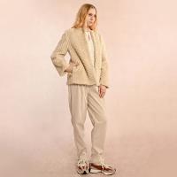 China Striped Small Round Collar Faux Fur Short Jacket for sale