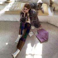 China Faux Mink Fur Rainbow Striped Jacket for sale