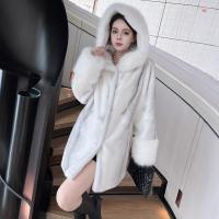 China 65cm To 80cm  Fake Mink Coat Hooded Coat Womens Faux Fur White Coat 115 Lbs for sale
