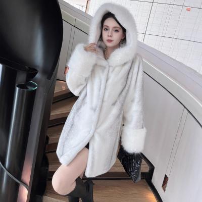 China 65cm To 80cm  Fake Mink Coat Hooded Coat Womens Faux Fur White Coat 115 Lbs for sale