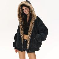 China Leopard Print Faux Fur PU Hooded Jacket for sale