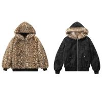China Leopard Print Faux Fur PU Hooded Jacket for sale