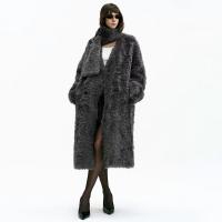China Removable Scarf Style Faux Persian Lamb Fur One Piece Long Coat for sale
