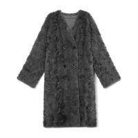 China Removable Scarf Style Faux Persian Lamb Fur One Piece Long Coat for sale