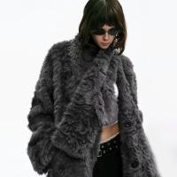 China Removable Scarf Style Faux Persian Lamb Fur One Piece Long Coat for sale